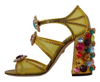 Dolce & Gabbana Womens Yellow Leather Crystal Ayers Sandals Shoes
