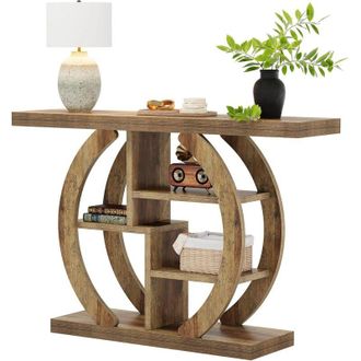 Tribesigns Tribesigns Table console &agrave; 4 niveaux, 108 cm, avec base circulaire, en bois avec &eacute;tag&egrave;res de rangement, pour salon, couloir, foyer, ch&ecirc;ne clair marron