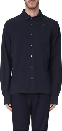K-Way Homme, Chemises, Bleu, Taille: L Long Sleeve Piqu Knit Shirt