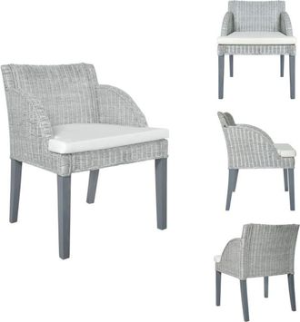 vidaXL Vidaxl - Chaise à manger avec coussin Gris Rotin naturel - Chaises De Salle à Manger - Chaise Rotin - Chaise Élégante - Fauteuil Cosy - Décoration