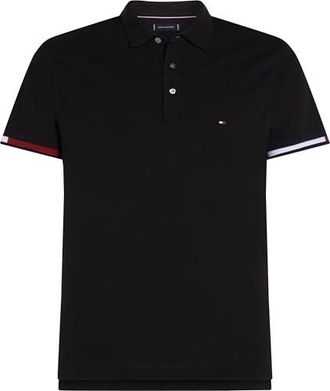 Tommy Hilfiger Polo Manches Courtes Homme Flag Cuff Slim Fit, Noir (Black), L