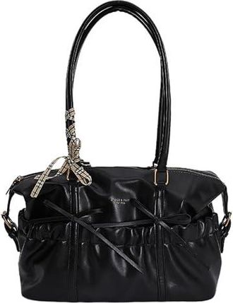 Generic Sac &agrave; bandouli&egrave;re pliss&eacute; en cuir synth&eacute;tique tendance avec sac &agrave; main sous les bras pour femme, travail, shopping, voyage, quotidien, Noir, 330.00 x 2