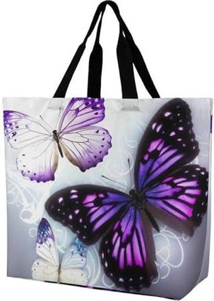Generic Papillons Blancs Et Violets Sac Courses Grand Sacs De Courses L&eacute;ger Sac A Main Femme Pour Plage Gym Voyage