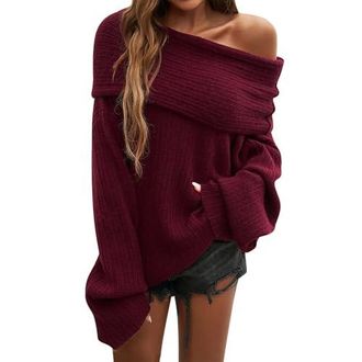 Generic Pull pour femme - &Eacute;paules d&eacute;nud&eacute;es - Manches longues - Coupe ample - Couleur unie - Pull d&eacute;contract&eacute; - Chaud et confortable - Pour lautomne et lhiver 