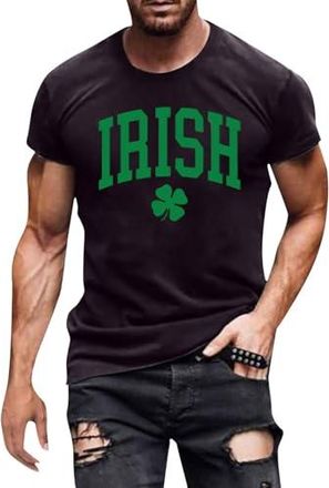 Generic T-shirt pour homme T-shirt tendance avec imprim&eacute; Saint Patrick pour homme, haut d&eacute;contract&eacute; et confortable, Noir, 3XL