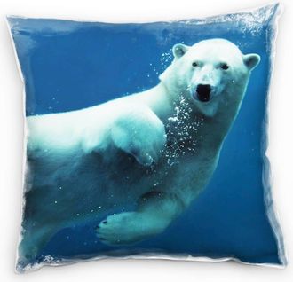 Paul Sinus Art Tiere, blau, t&uuml;rkis, Eisb&auml;r, Nah; Unterwasser Deko Kissen 40x40cm f&uuml;r Couch Sofa Lounge Zierkissen - Dekoration zum Wohlf&uuml;hlen