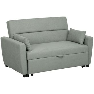 HOMCOM Schlafsofa, 2-Sitzer Sofa mit Schlaffunktion, Verstellbare R&uuml;ckenlehne, Couch mit Kissen, Samtoptik, Schlafcouch f&uuml;r Wohnzimmer, G&auml;stezimmer, Hellgrau