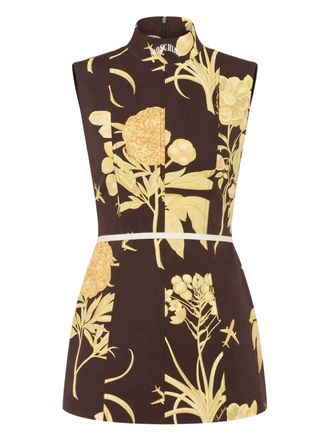 Moschino robe fleurie à col montant - Marron