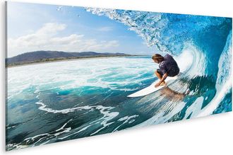 Islandburner Leinwandbild Surfer In Der Blauen Welle F&auml;ngt Den Rausch Der Ozeanbrise Ein - Leinwand 120x40cm - Panorama