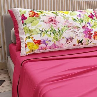 Petti Artigiani Italiani Bettwäsche-Set für Doppelbett aus Baumwolle mit Kissenbezügen mit Digitaldruck, für Doppelbett, komplettes Ober- und Unterlaken mit Ecken, Fuchsia, 10