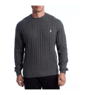 U.S.Polo Association Rundhals-Pullover mit Zopfmuster - - Knitwear - Herren - Grau - XL