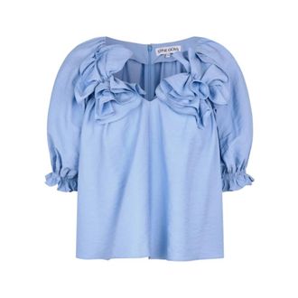 Stine Goya Puff Sleeve Top Mit Blumen-Details - - Blouses & Shirts - Damen - Blau - XS