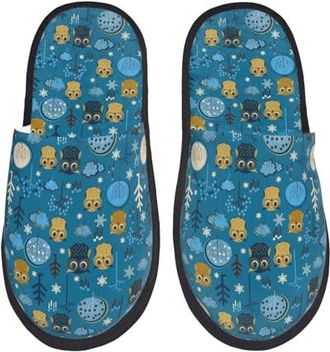 Generic Slippers De Jolis Hiboux Et Arbres Color&eacute;s Chaud Fourrure Pantoufles Doux Chaussons Pour Spa Chambre Automne L