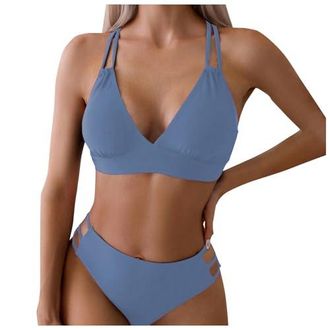Generic Ensemble bikini push-up 2 pi&egrave;ces pour femme - Rembourr&eacute; - Taille haute - Col en V - Maillot de bain de piscine dos nu, bleu clair, S