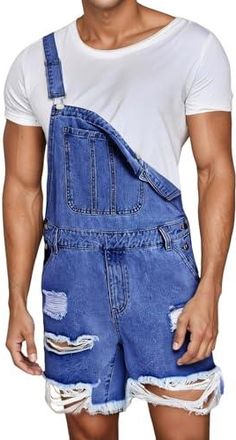 Generic Jean Homme Jeans Homme Salopette En Jean D&eacute;contract&eacute;e Stretch D&eacute;chir&eacute;e - Bretelles Confortables, Id&eacute;ale Avec T-Shirt Pour Usage Quotidien