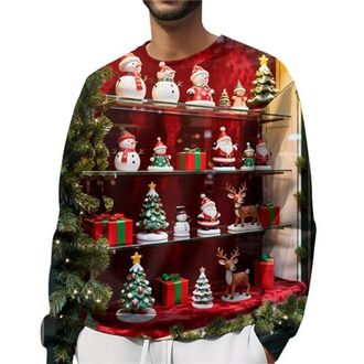 Generic Pull de Noël amusant pour homme - Pull de Noël amusant - Pull de Noël à col rond - Haut de Noël amusant et moche - Pull dhiver chaud - Cadeau pour hom