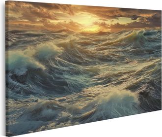 Islandburner Prime Bild auf Leinwand Sturmische Meereswellen bei Sonnenuntergang im dramatischen Abendlicht - Leinwand 100x57cm