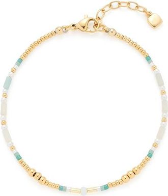 Leonardo Bracelet Lilly - Bracelet en acier inoxydable doré - Tons délicats de blanc et de turquoise - Perles dimitation naturelles - Longueur 18-21 cm - Bijou