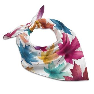 Generic Écharpe carrée en soie colorée avec feuilles dérable - Écharpe légère pour lautomne et lautomne - Écharpe pour cheveux respirante - Cadeau pour femme 