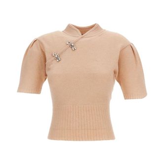 Simone Rocha Verzierter Kaschmirpullover mit Mandarinkragen - - Knitwear - Damen - Rosa - XS