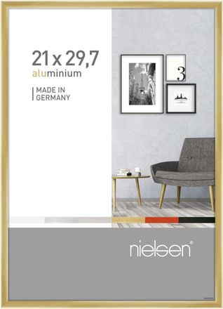 Nielsen Design Bilderrahmen, 21 x 29,7 cm (A4), Aluminium, Gold glanz, Dokumentenrahmen zum Aufh&auml;ngen im Hoch- & Querformat, Echtglas, Pixel