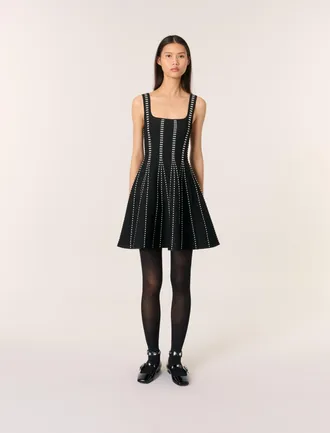 Maje Robe Courte En Maille Jacquard - Noir / Ecru - Taille 42 - Maje