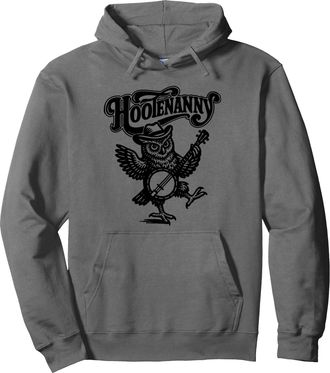 Giant Step Design Co. Hootenanny! Funny Banjo Owl Country Bluegrass Cottagecore Pullover Hoodie
