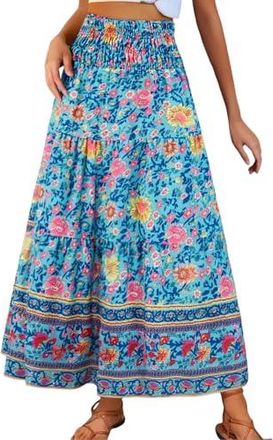 Generic Robes boh&egrave;me 2026 pour femmes, jupes longues boh&egrave;mes fluides, taille haute, trap&egrave;ze, maxi &eacute;t&eacute; pliss&eacute;e, mini, rose clair, XXL