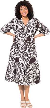 Ulla Popken Damen große Größen Übergrößen Plus Size Midikleid, Paisley, A-Linie, V-Ausschnitt, 3/4-Arm Mahagoni 58+ 839050115-58+
