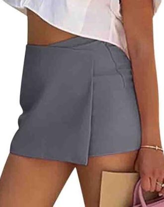 Minetom Jupe Short Femme Elégant Jupes Courtes avec Pantalon Intérieur Chic Élastique Taille Haute Fête Mini Jupe A Gris L