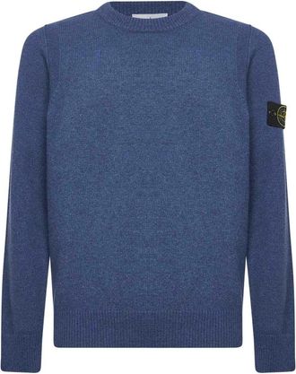 Stone Island Homme, Pulls, Bleu, Taille: L Pull en Tricot Bleu avec Badge