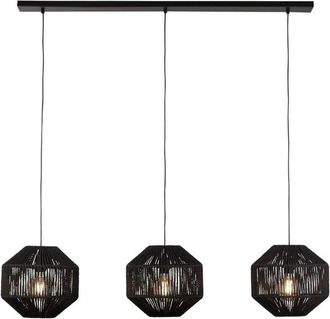 Searchlight Searchlight - wicker 3LT Suspension barre metal noir mat, abatjour corde naturelle Noir E27 Max 3x60w L130cm