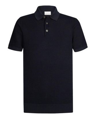 Profuomo Unifarbenes Strick-Poloshirt in Reiskornstruktur in
