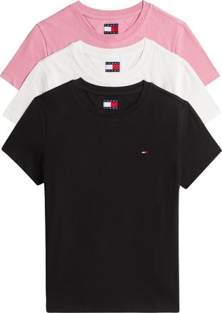 Tommy Jeans Damen 3er Pack T-Shirts Kurzarm mit Rundhalsausschnitt, Mehrfarbig (Black/Ecru/Mystic Pink), XL