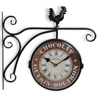 D&eacute;coration d'Autrefois Horloge de gare ancienne double face chocolat guerin-boutron forge - Fer Forg&eacute; - Rouge-Bordeaux - D&eacute;coration dAutrefois