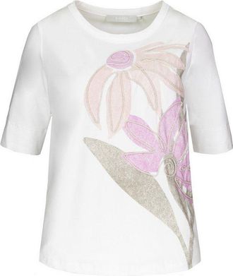 bianca Print-Shirt DINIA mit pastelligem Frontmotiv und Kordelapplikation