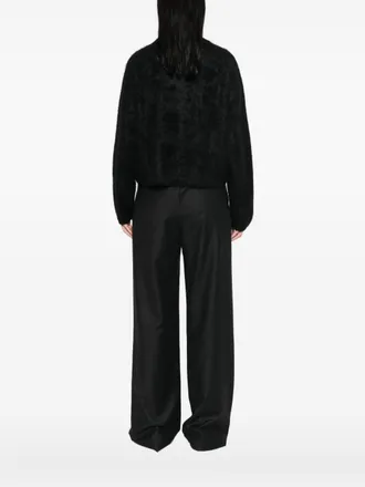 Soft Goat Fuzzy Wool Crewneck Sweater - Black