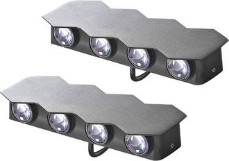 Beliani Led Wandlampe für den Außenbereich 2er Set Schwarz Aluminium und Glas 8-Flammig Rechteckig 21 cm Extern Modernes Design Garten Terrasse