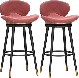 Generic 2Er-Pack Rosafarbene Barhocker Aus Metall mit Schmetterlingsr&uuml;ckenlehne, Runder Fu&szlig;st&uuml;tze, Drehbare K&uuml;cheninselst&uuml;hle, 75 cm Hoch