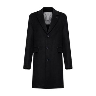 John Richmond Homme, Manteaux, Noir, Taille: XS Manteau croisé avec poches à rabat