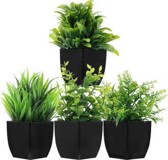 Garneck K&uuml;nstliche Pflanzen Im Schwarzen Topf 4 St&uuml;ck Kleiner Zimmerpflanzen Realistische Plastikpflanzen Zur Dekoration f&uuml;r Bad B&uuml;ro und Wohnraum
