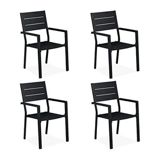 Relaxdays Gartenstuhl 4er Set, HBT 90 x 53,5 x 59 cm, Balkonst&uuml;hle m. Armlehnen, Metall, Moderne Terrassenm&ouml;bel, schwarz