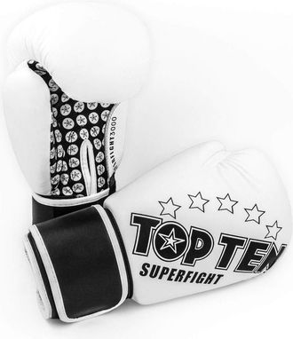 Top Ten by Eva Maria Sauer TOP Ten Boxhandschuhe SUPERFIGHT 3000 10 12 14 16 Oz - Kickboxen Boxen Leder wei&szlig;/schwarz 10 Oz