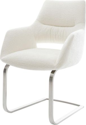 DELIFE Schwingstuhl Yago-Flex mit Armlehnen Freischwinger flach Edelstahl Boucl&eacute; Soft Beige Taschenfederkern