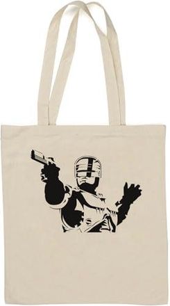 Generic Sac fourre-tout en coton naturel Motif robot policier Blanc