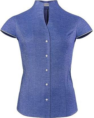 Vincenzo Boretti Chemisier, Modern-fit/légèrement cintré, col Calice, Douce Oxford, Manches Courtes Bleu 44