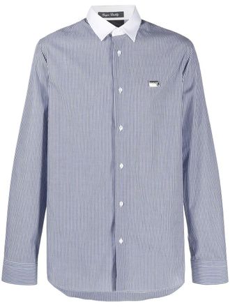 Philipp Plein chemise ray&eacute;e en coton &agrave; logo imprim&eacute; - Bleu