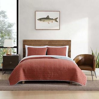 Eddie Bauer Bettwäsche-Set für King-Size-Bett, weiche Wende-Bettwäsche mit passenden Kissenbezügen, inspiriert von Fischern (Troutdale Orange, King)