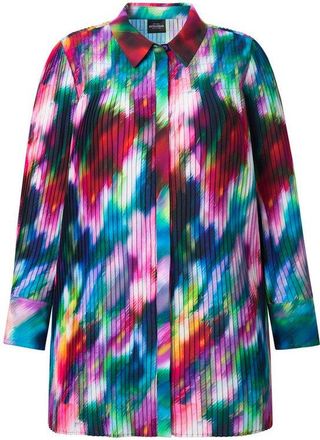 Ulla Popken Longbluse Plisseebluse A-Linie Hemdkragen Langarm