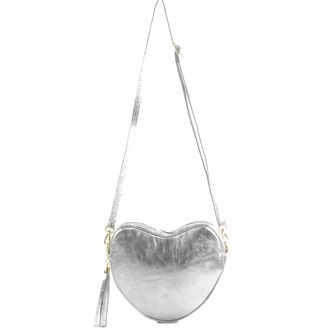 modamoda.de T267 Damen Leder Herzf&ouml;rmige Umh&auml;ngetasche Schultertasche, handmade in Italy (Silber Metallic)